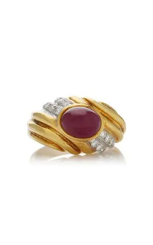 FOR FUTURE REFERENCE VINTAGE 1970's Ruby Cabochon And Diamond Ring - Red