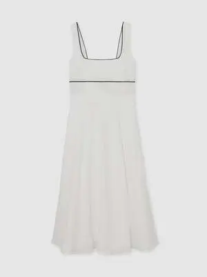 REISS Dorethea Linen Contrast-trim Midi Dress - Ivory