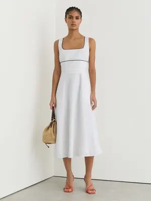 REISS Dorethea Linen Contrast-trim Midi Dress - Ivory