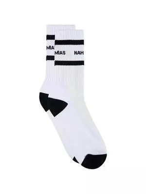 NAHMIAS Striped Crew Socks - White