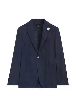 BOSS Slim-fit Jacket In A Linen Blend - Blue