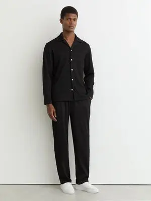 REISS Temi Wave-jacquard Cuban-collar Shirt Regular-fit