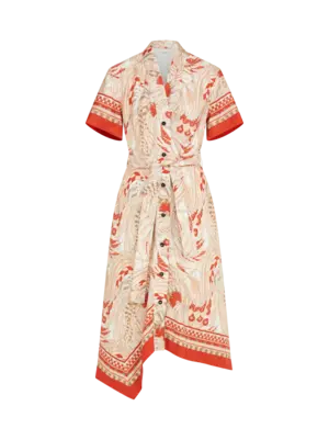 FERRAGAMO Rooster Print Silk Midi Dress - Orange