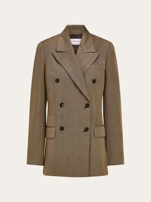 FERRAGAMO Double-breasted Linen-blend Blazer - Beige
