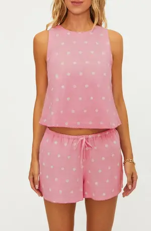 Beach Riot Dollie Polka Dot Sleeveless Cotton & Linen Cover-up Top - Pink/white Polka Dots