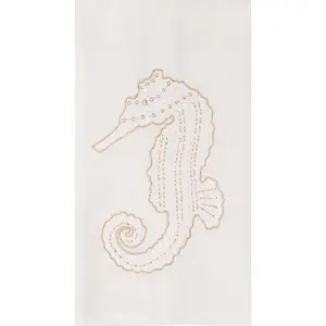 C&F HOME Gold Coast Seahorse 100% Cotton Handtowel - White