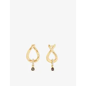 ASTRID & MIYU Molten Huggie Earrings With Diamond And Smokey Quartz - 14ct Solid Gold