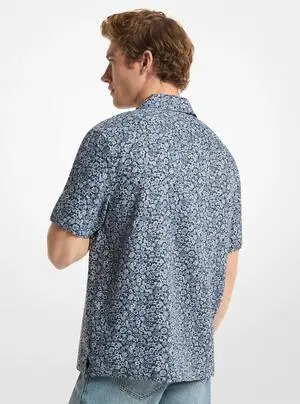 Michael Kors Floral Print Linen Camp Shirt In Size By