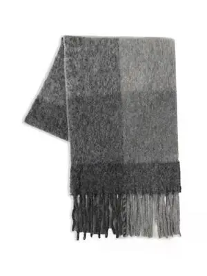 THE ELDER STATESMAN Check-pattern Fringed Scarf - Grey