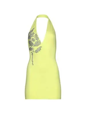 David Koma Flower-embellished Halterneck Mini Dress - Yellow