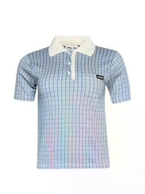 Miu Miu Short-sleeve Check-pattern Knitted Top