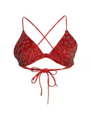 GRACE FAENA Beaded-embellishment Top - Red