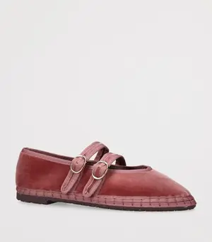 FLABELUS Velvet Mary Jane Flats - Pink