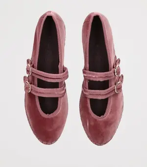 FLABELUS Velvet Mary Jane Flats - Pink