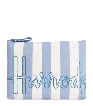 Harrods Cotton Stripe Logo Pouch - Blue