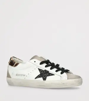 GOLDEN GOOSE Leather Glittered Super-star Sneakers - White