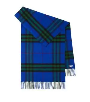 Burberry Wide Cashmere Check Scarf - Blue