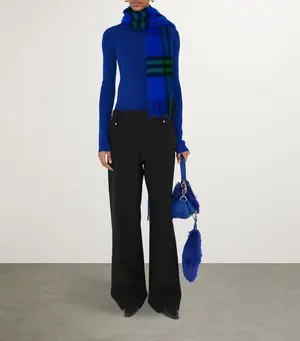 Burberry Wide Cashmere Check Scarf - Blue