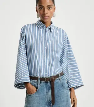 Brunello Cucinelli Striped Cotton Shirt - Blue