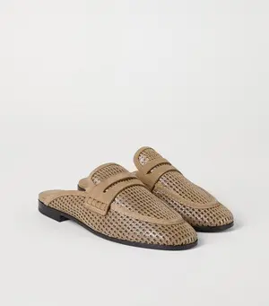 Brunello Cucinelli Leather Perforated Slippers - Brown