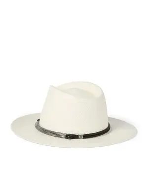 Brunello Cucinelli Straw Fedora Hat - White