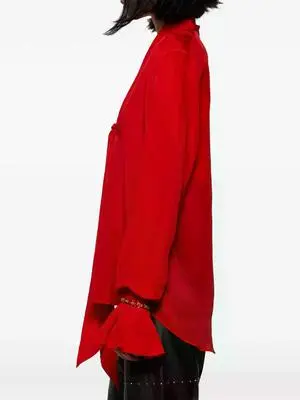 GRACE FAENA Long Sleeve Ruffled Necktie Blouse