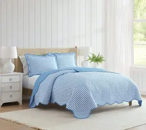MARTHA STEWART Olivia Gingham Bedford Blu Cotto N Twn Quilt Set - One-color