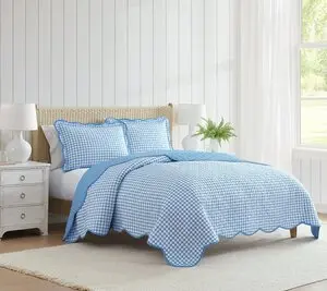 MARTHA STEWART Olivia Gingham Bedford Blue Cott On Kg Quilt Set - One-color