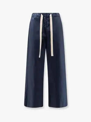 Max Mara S Mara Argento Distressed Cotton Trousers - Blue