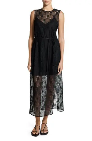 Theory Lace Tie-waist Midi Dress - Black