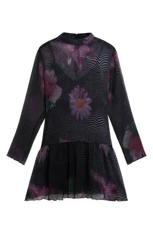Desigual Print Ruffle Hem Long Sleeve Dress