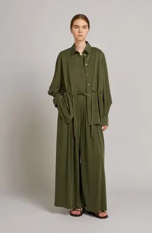 MM BY MAX MARA Passo Tie Waist Jersey Button-up Shirt