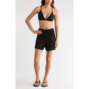 Elan Openwork Knit Cover-up Shorts - Black