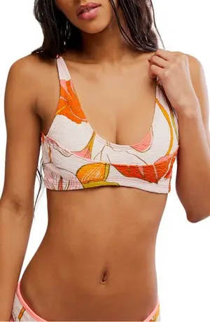 Free People Printed Farrah Bralette Bikini Top - Pura Vida Blush