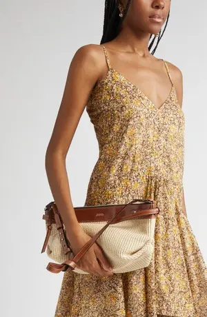 Isabel Marant Wardy Raffia & Leather Crossbody Bag