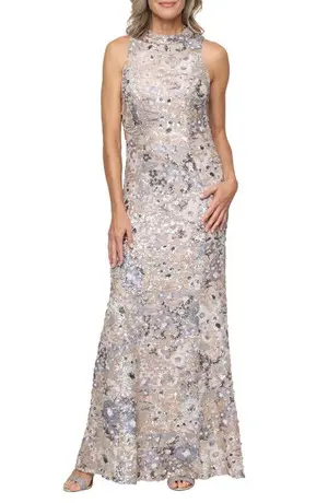 Alex Evenings Sequin Floral Stretch Gown