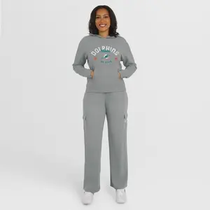 WEAR BY ERIN ANDREWS Miami Dolphins Waffle-knit Long Sleeve Hooded Shirt & Pants Lounge Set - Gray