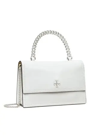 Tory Burch Kira Distressed Mini Top Handle Wallet On A Chain - Bianco