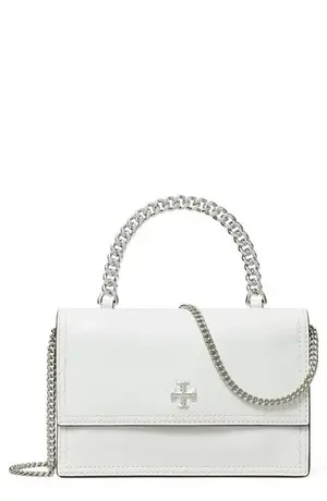 Tory Burch Kira Distressed Mini Top Handle Wallet On A Chain - Bianco
