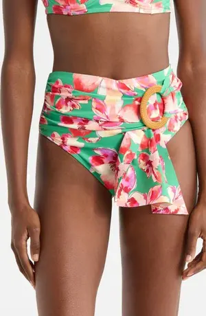 HUTCH O-ring High-waist Bikini Bottom - Green Floral