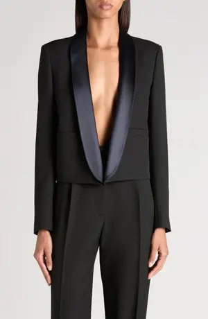 TOM FORD Wool Grain De Poudre Crop Tuxedo Jacket