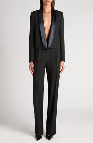 TOM FORD Wool Grain De Poudre Crop Tuxedo Jacket