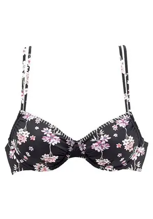 LASCANA Underwire Crochet Trim Bikini Top - Black Printed