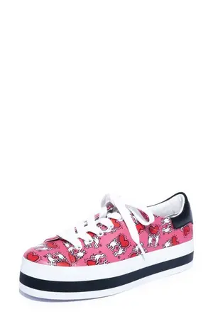Alice + Olivia X Keith Haring Ezra Flatform Sneakers - Pink/red Hearts