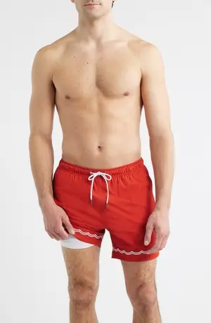 MAVRANS Embroidered Swim Trunks - Red