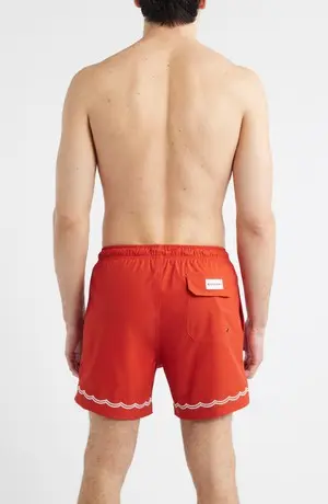 MAVRANS Embroidered Swim Trunks - Red