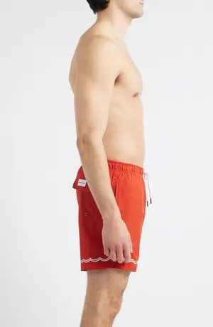 MAVRANS Embroidered Swim Trunks - Red
