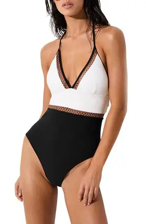 REISS Ray One-piece Swimsuit - White/tan