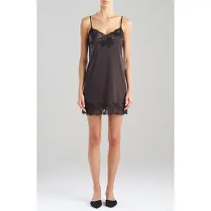 Natori Enchant Lace Trim Satin Chemise - Espresso