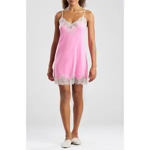 Natori Enchant Lace Trim Satin Chemise Tulip W/ashen Lace